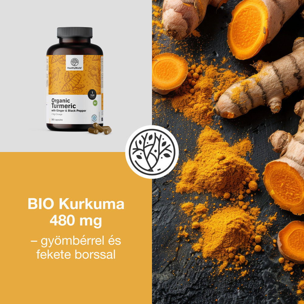 BIO Kurkuma 480 mg – gyömbérrel és fekete borssal, 365 kapszula ...