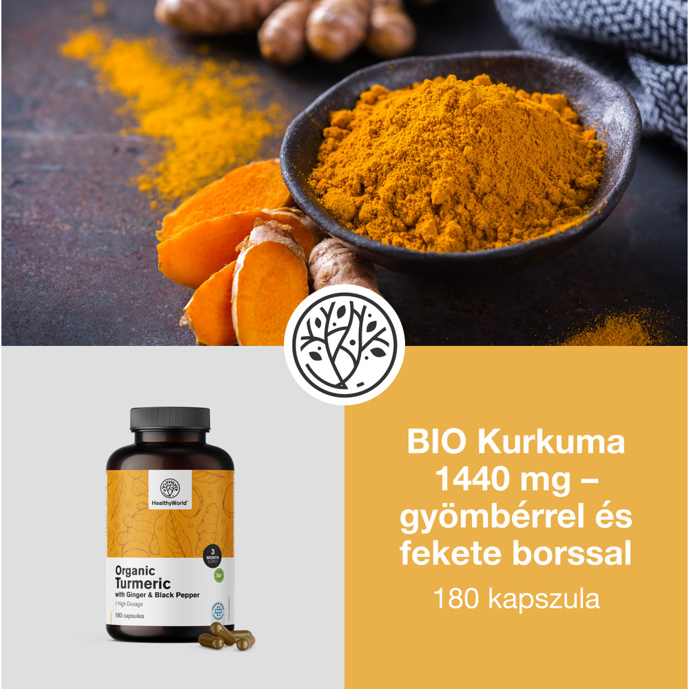BIO Kurkuma 1440 mg – gyömbérrel és fekete borssal, 180 kapszula ...